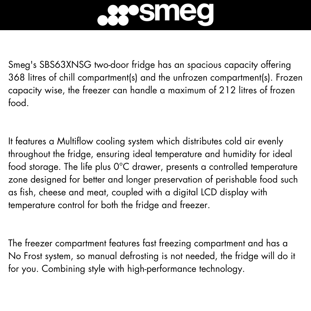 SMEG Side-by-Side Fridge, Classic Aesthetic SBS63XNSG with 2 Years ...