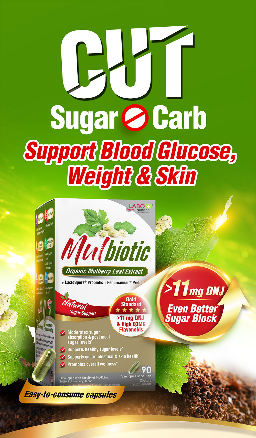 [2 Boxes] LABO Nutrition Mulbiotic Capsule Natural Glucose Support for ...