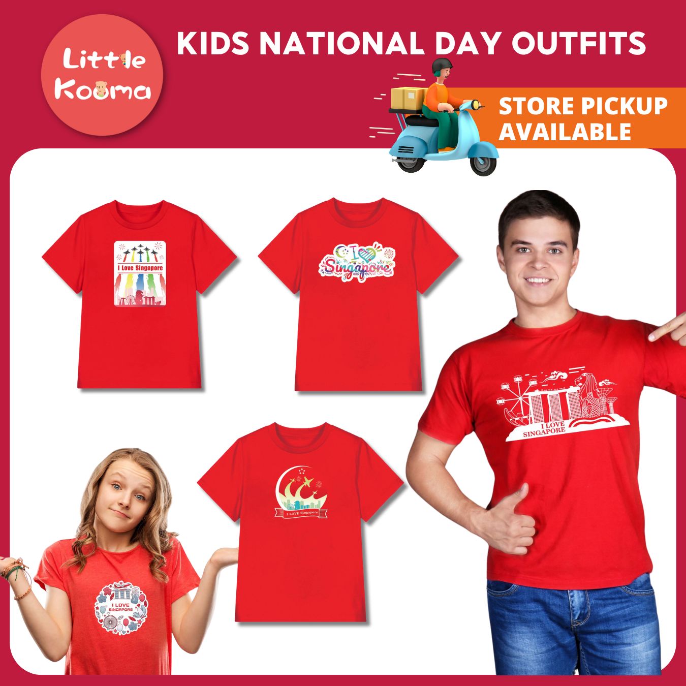 Kids National Day Outfits NDP 2024 I Love Singapore Boy & Girl Red Top ...