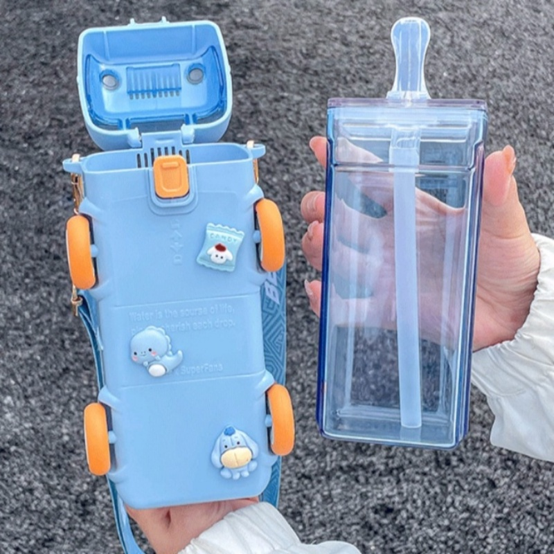500ML Creative Bus Water Bottle with Straw Cute Botol Air Comel 可爱巴士水壶 ...