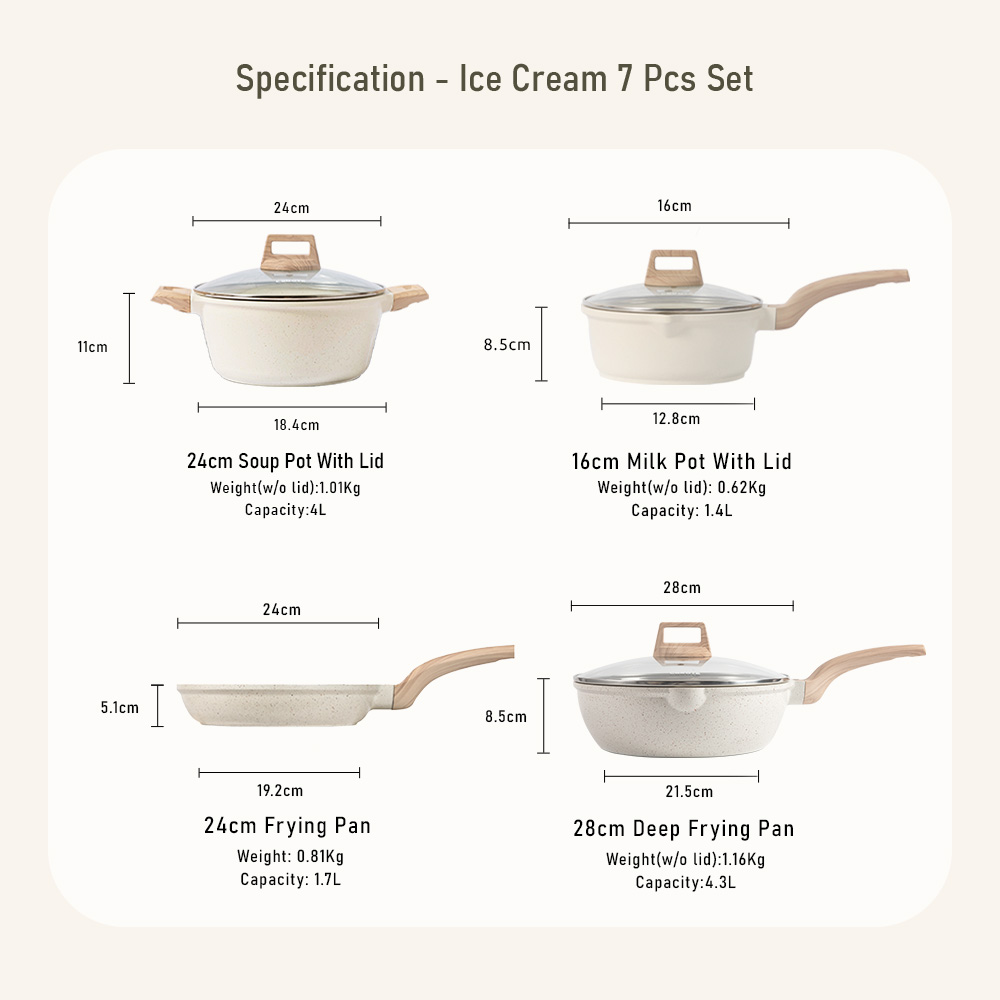 Carote Non Stick Cookware Set 7 Pieces Induction Gas Stove Easy Clean ...