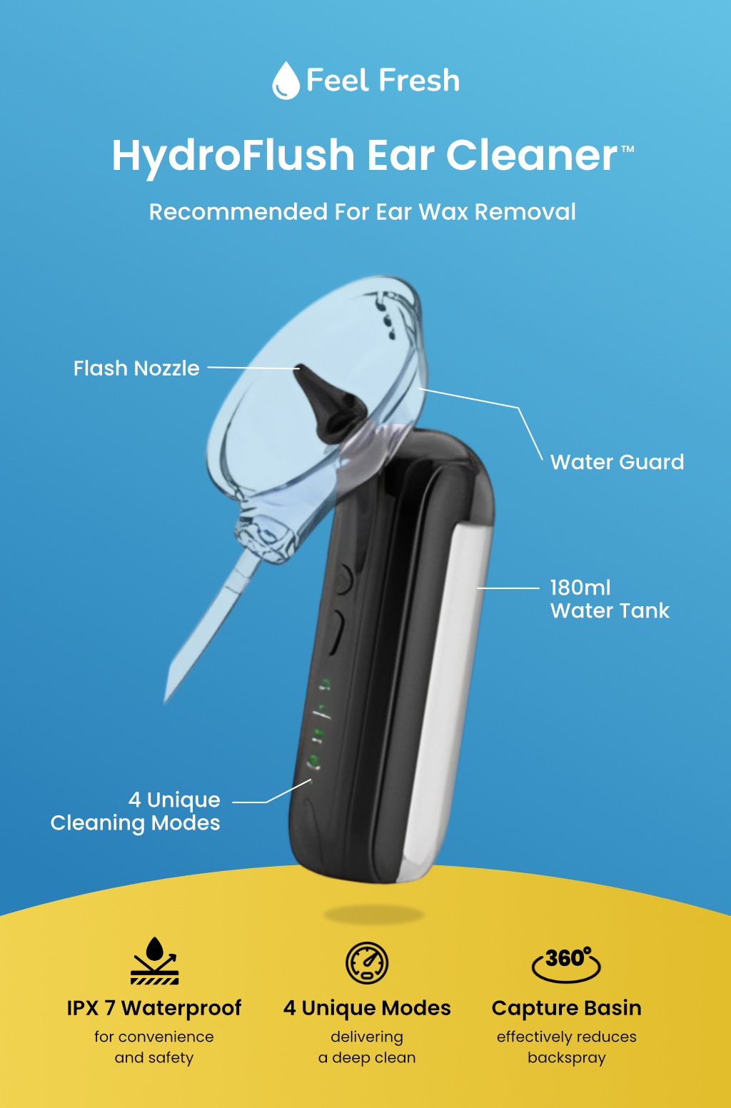 Feel Fresh HydroFlush Ear Cleaner - Safe Water Jet Ear Wax Remover for ...