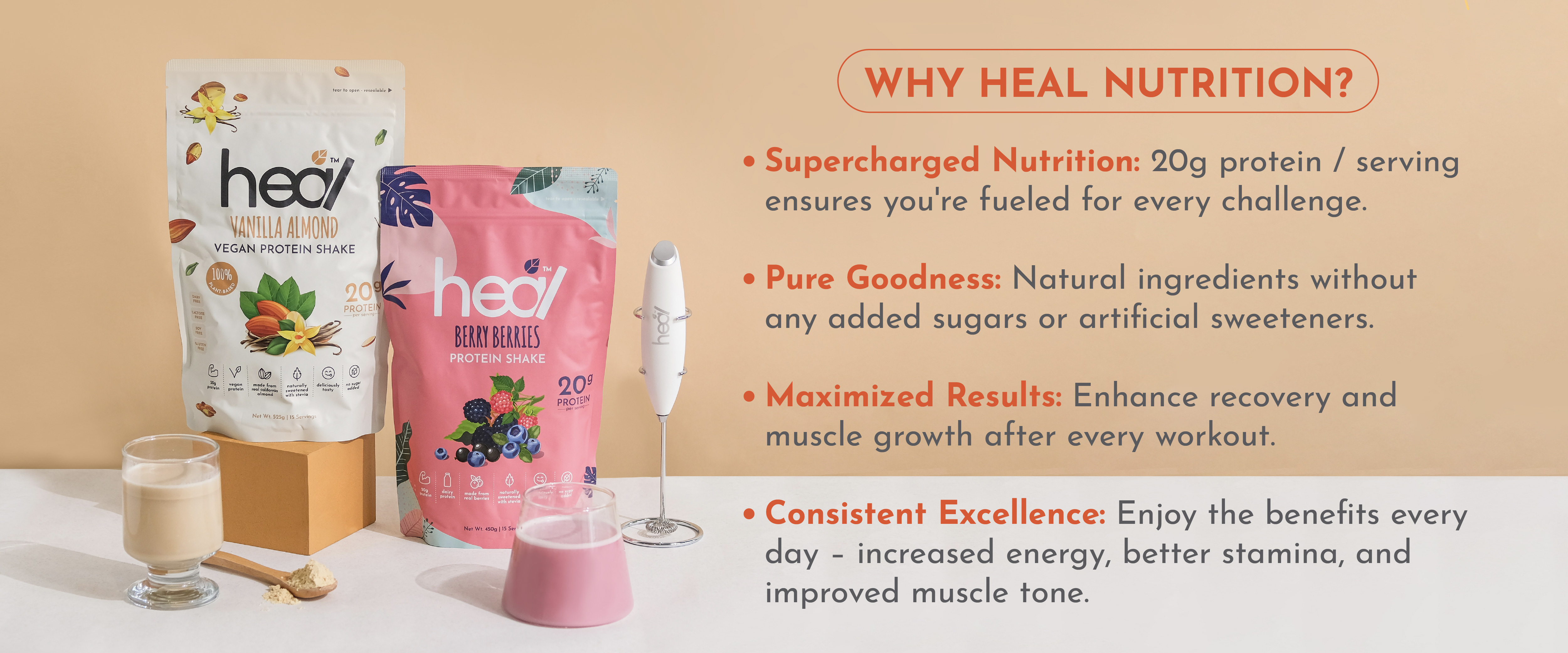 Heal Radiant Brown Rice Protein Shake Powder - Vegan Protein (540g - 15 ...