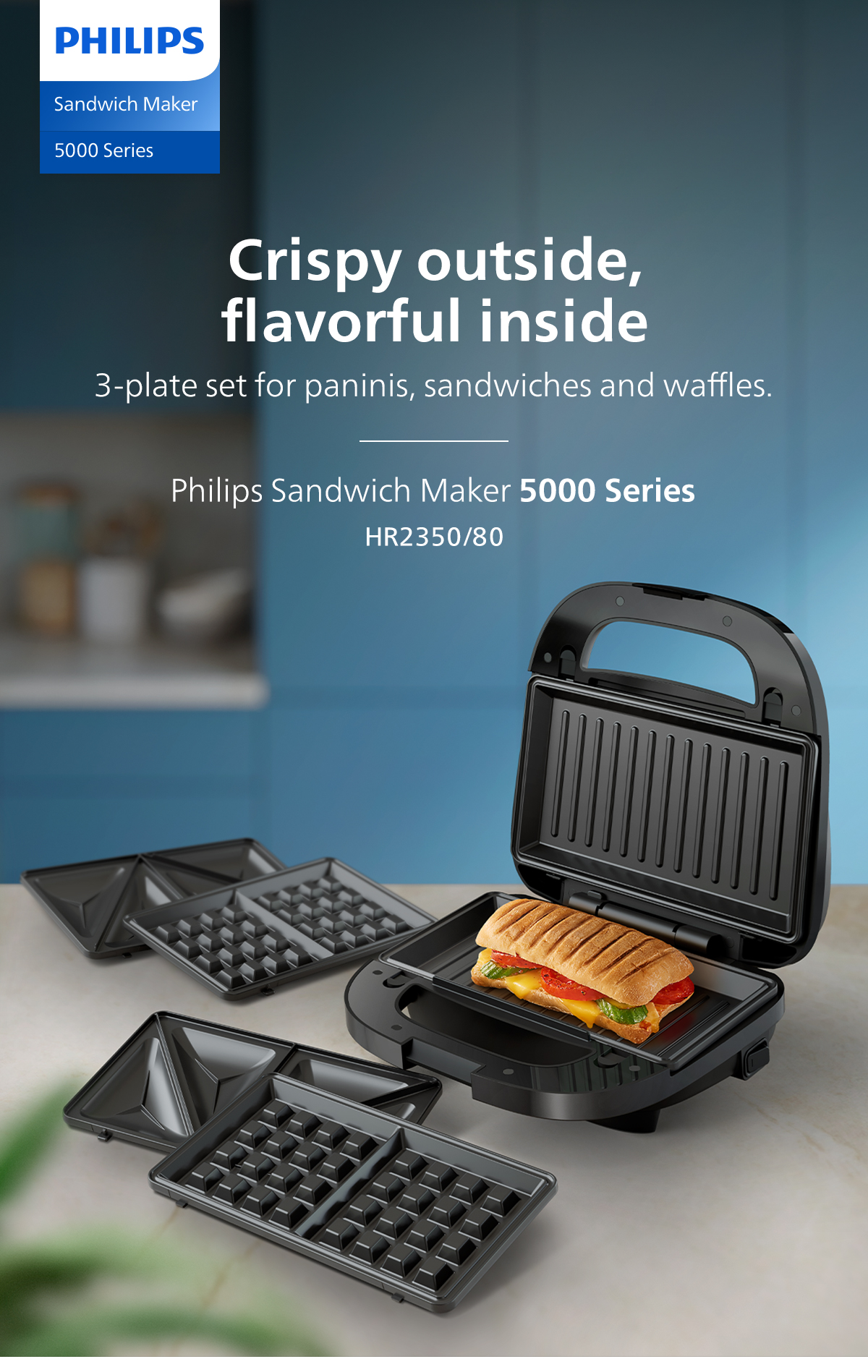 PHILIPS Sandwich Maker 5000 Series - HD2350/80, 3 Set Plates (Sandwich ...
