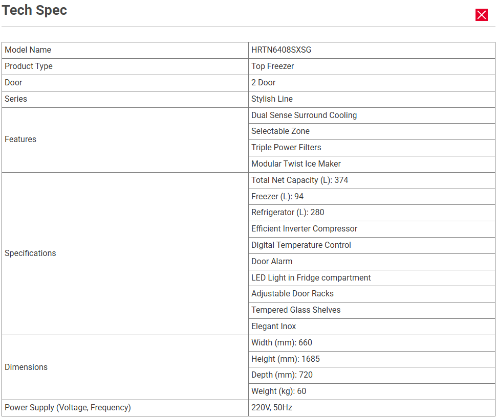 HITACHI HRTN6408SXSG 374L 2 DOOR FRIDGE COLOUR: ELEGANT INOX 3 TICKS ...