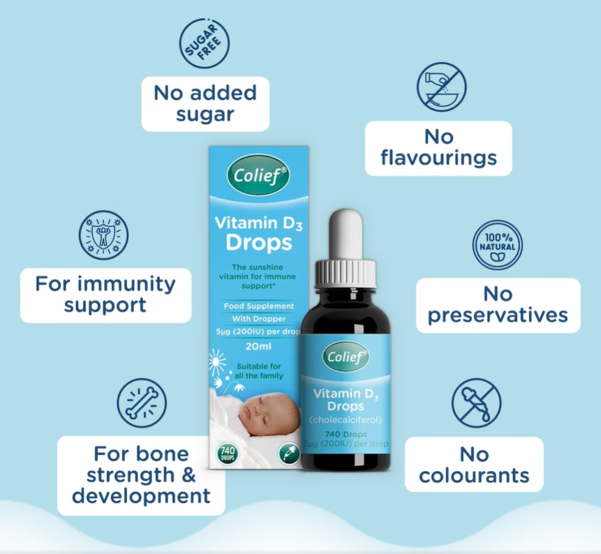 Colief Vitamin D3 Drops 200IU 20ml Baby Kids Children Adult Bone Growth ...
