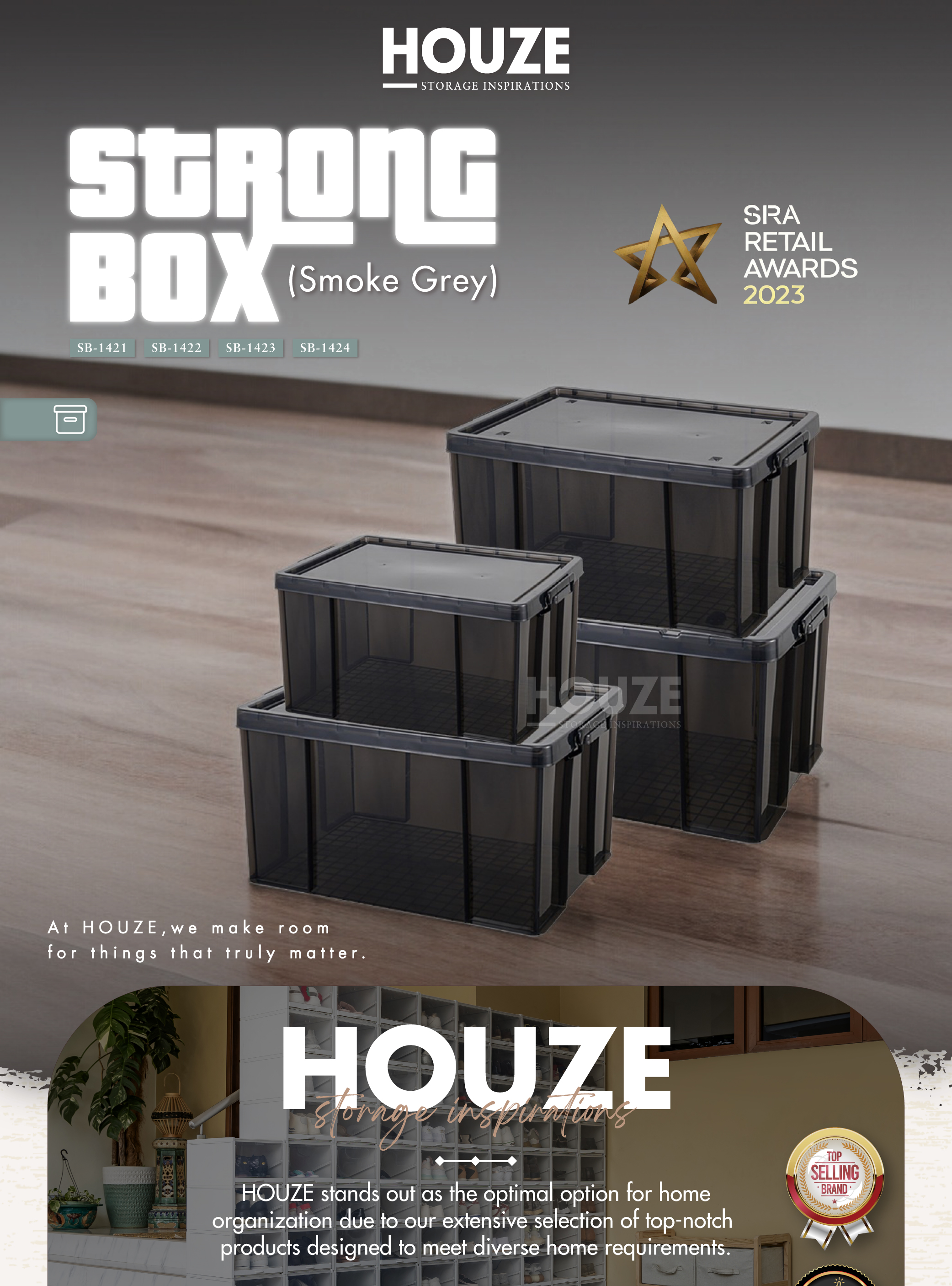 [HOUZE] 'STRONG' Storage Box 4 Sizes 30L|44L|75L|100L (Smoke Grey ...