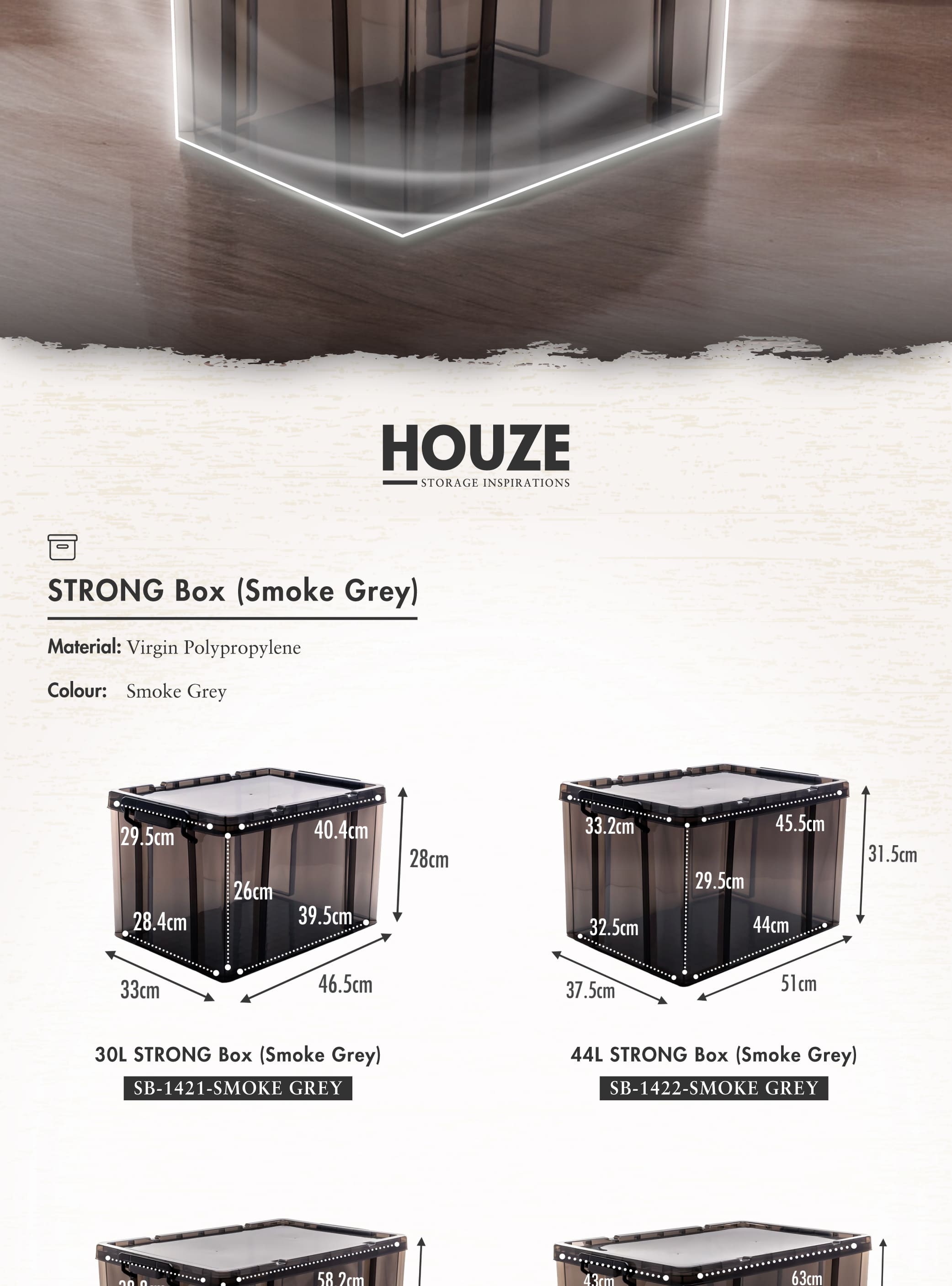 [HOUZE] 'STRONG' Storage Box 4 Sizes 30L|44L|75L|100L (Smoke Grey ...