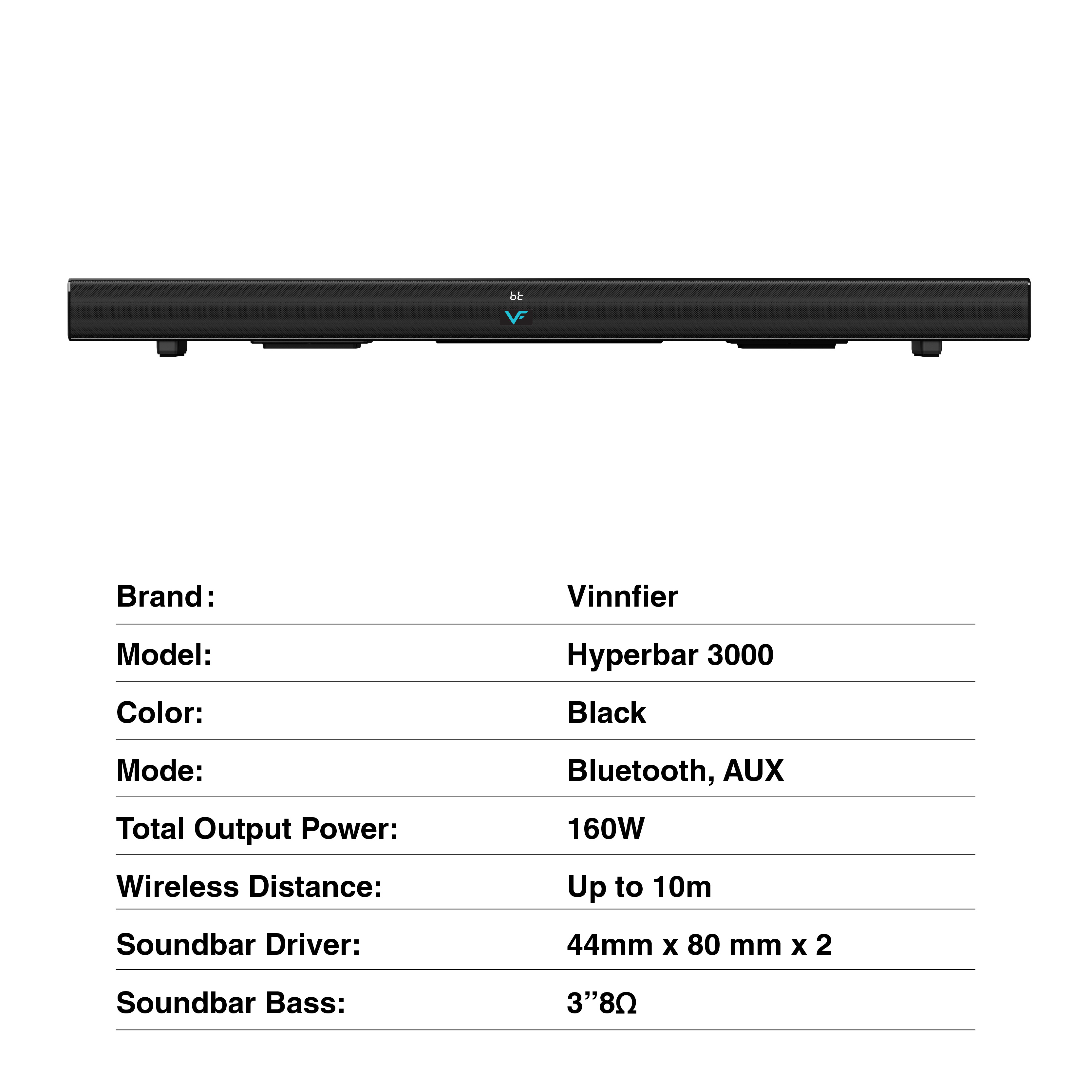Vinnfier HYPERBAR 3000 All IN ONE Soundbar Max160W ,Pure Bass ...