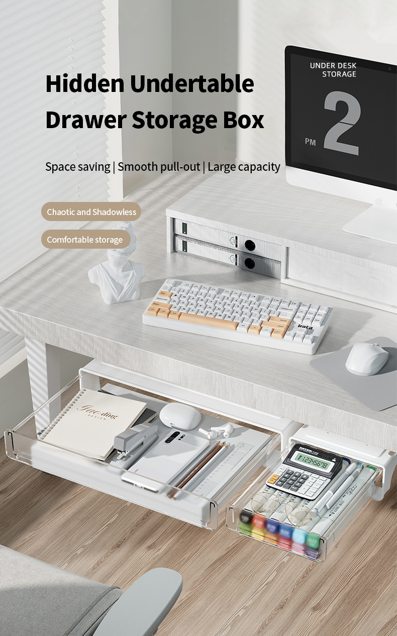 (HOME+) Drawer Style Storage Box Under Desk Large Capacity Office Desk ...