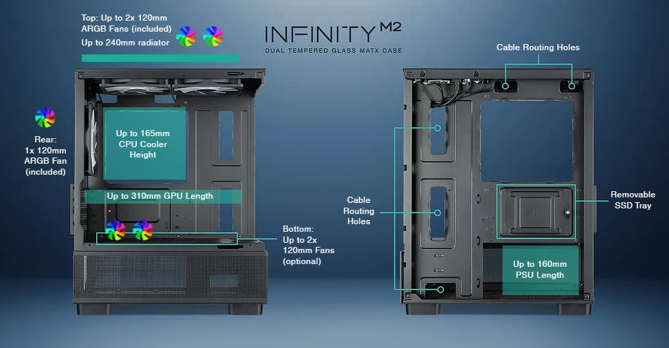 [MATX] TECWARE INFINITY M / M2 ARGB TG BLACK - MATX CASE WITH 3x BLACK ...
