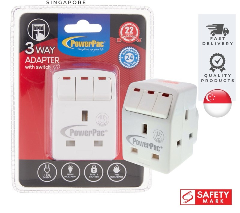 Powerpac 3 Way Multi Adaptor With 2 Pin Direct Plug (PP8733) | Shopee ...