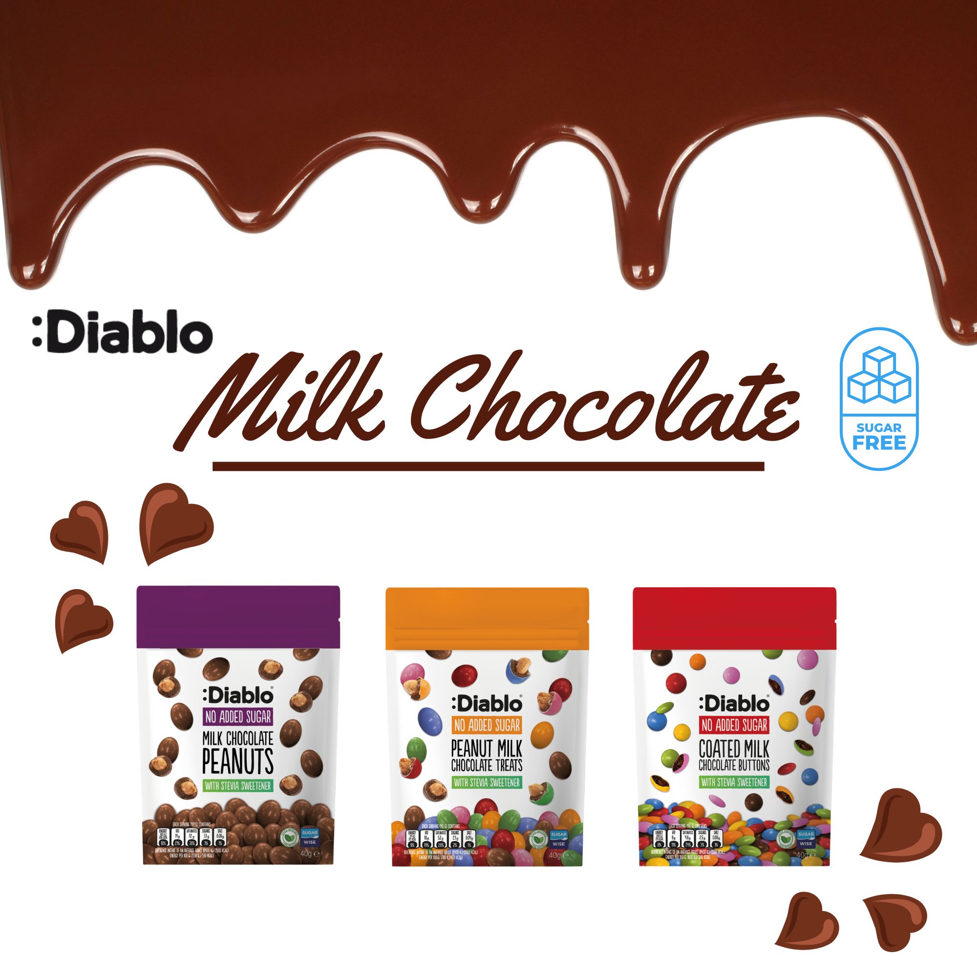 Diablo Sugar Free | No Sugar Peanut Milk Chocolate Treats | Milk Choc ...