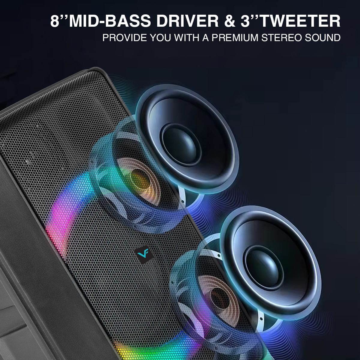 VINNFIER TANGO 600 WMV Portable Trolley Bluetooth Speaker RGB Lights, with 2 Wireless Microphone ...