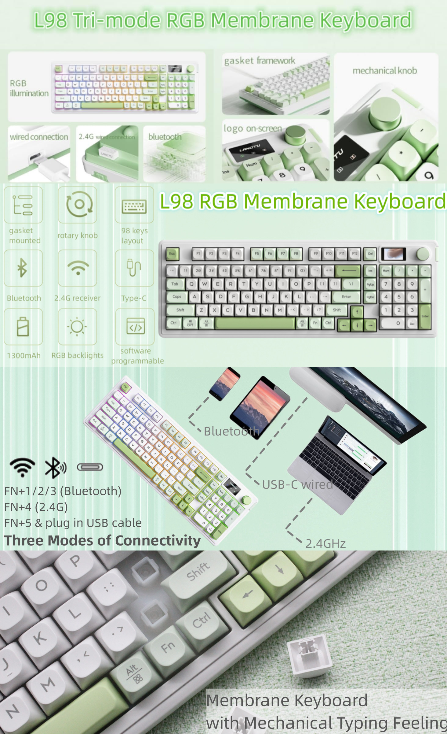 L98 Bluetooth Quite RGB Keyboard Office 2.4G Wireless Keyboard | Shopee Singapore
