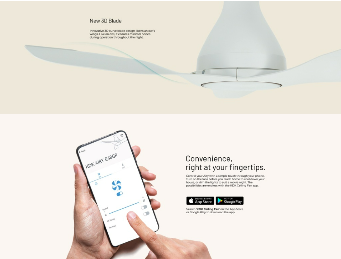 KDK E48GP (120cm) Wi-Fi and Apps Control DC LED Light Ceiling Fan ...