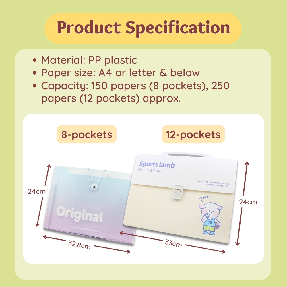 Cute A4 File Folder 8 or 12 Pockets Expanding Plastic Document Folder ...