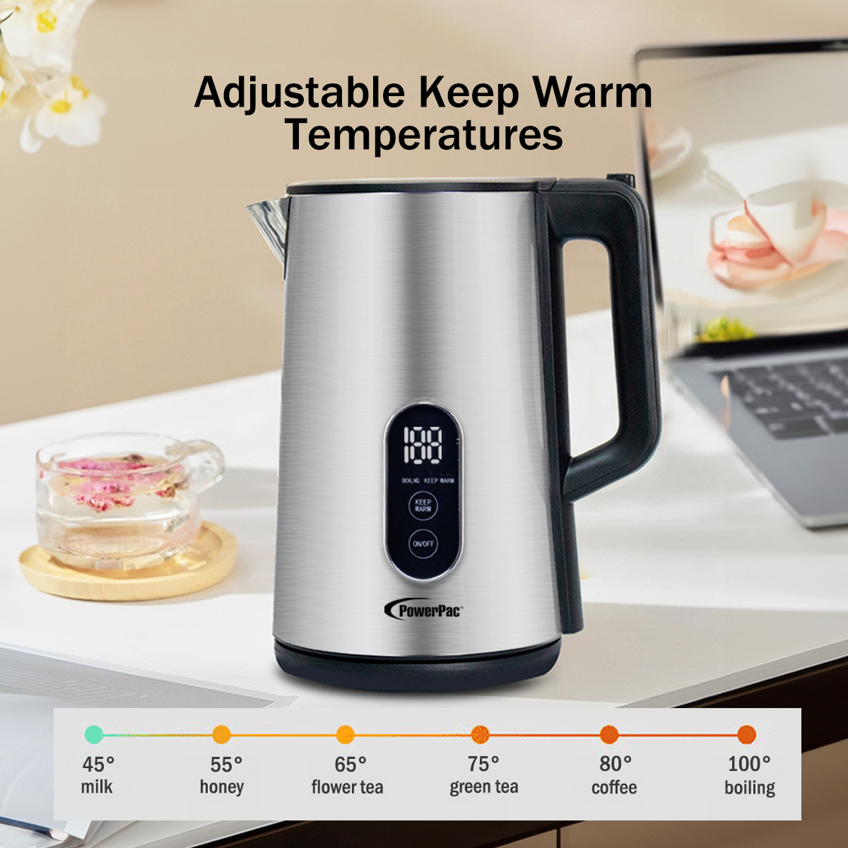 PowerPac Digital Kettle, Electric Kettle, Cordless Kettle Jug 1.7L ...