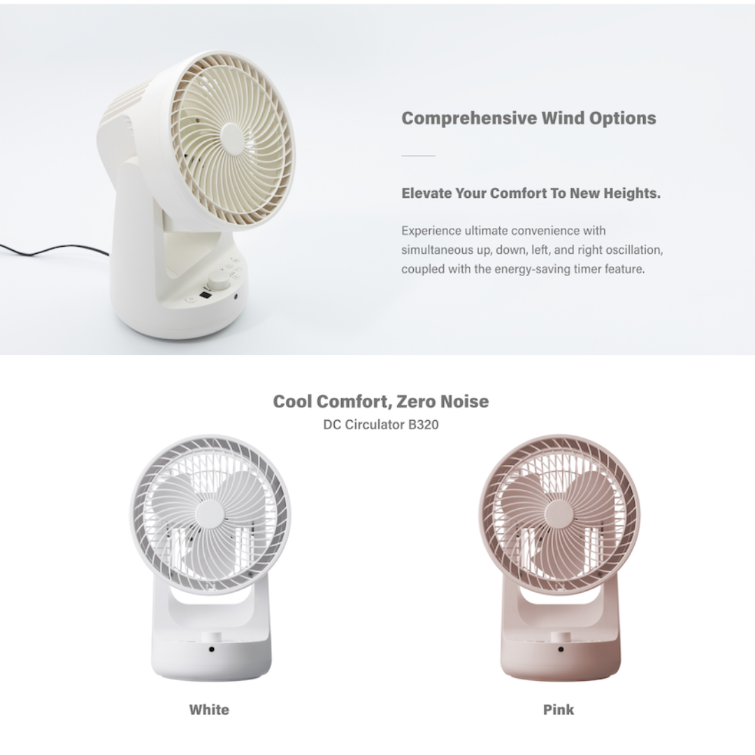 ±0 DC Circulator Fan B320 | Quiet Motor | White/Pink | 360 Spin, 18 ...