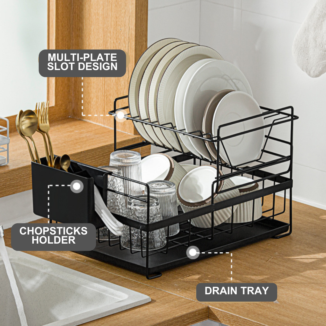 💧 Minimalist Dish Drainer Rack with Tray & Cutlery Holder | Rak Pinggan ...