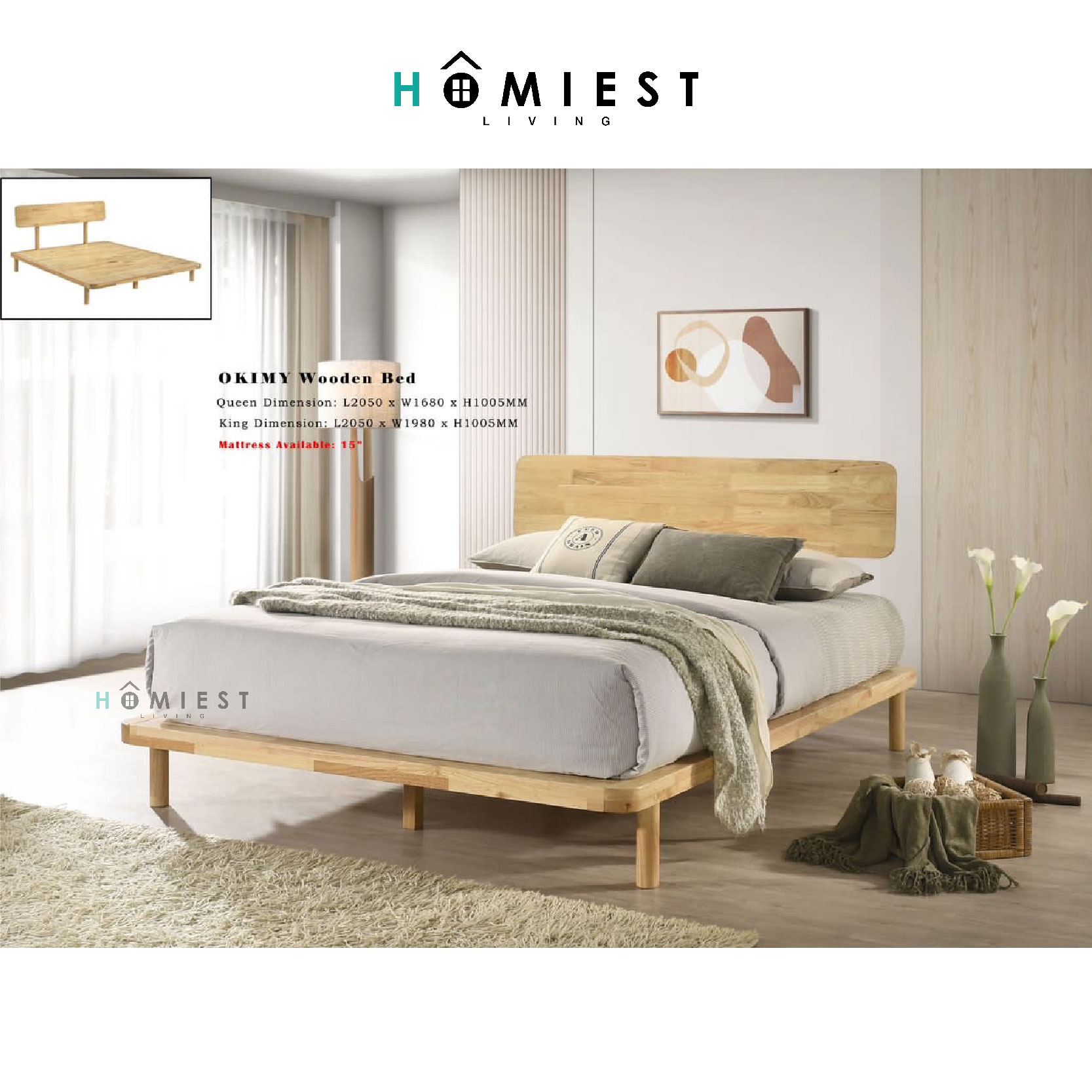 [HOMIEST] Muji Style Full Solid Rubber Wood Bed Frame in Queen/King ...