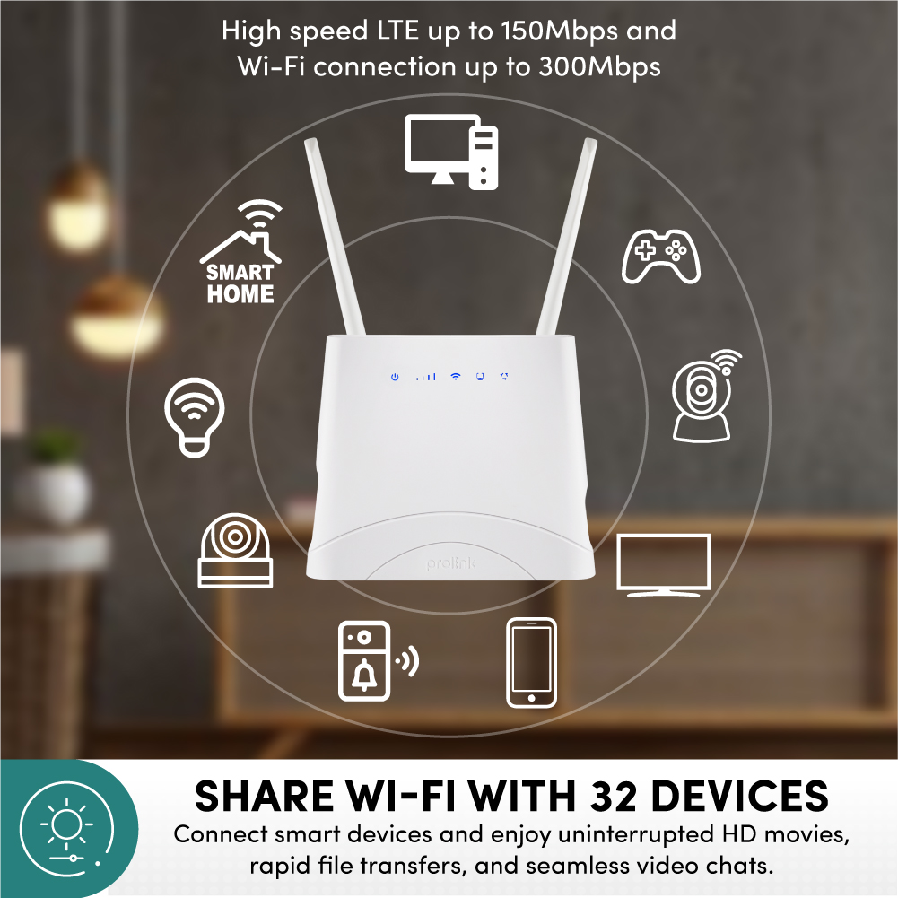 [Dual-Power mode] Prolink DL-7306 LTE CAT4 Wi-Fi Home 4G Router with ...