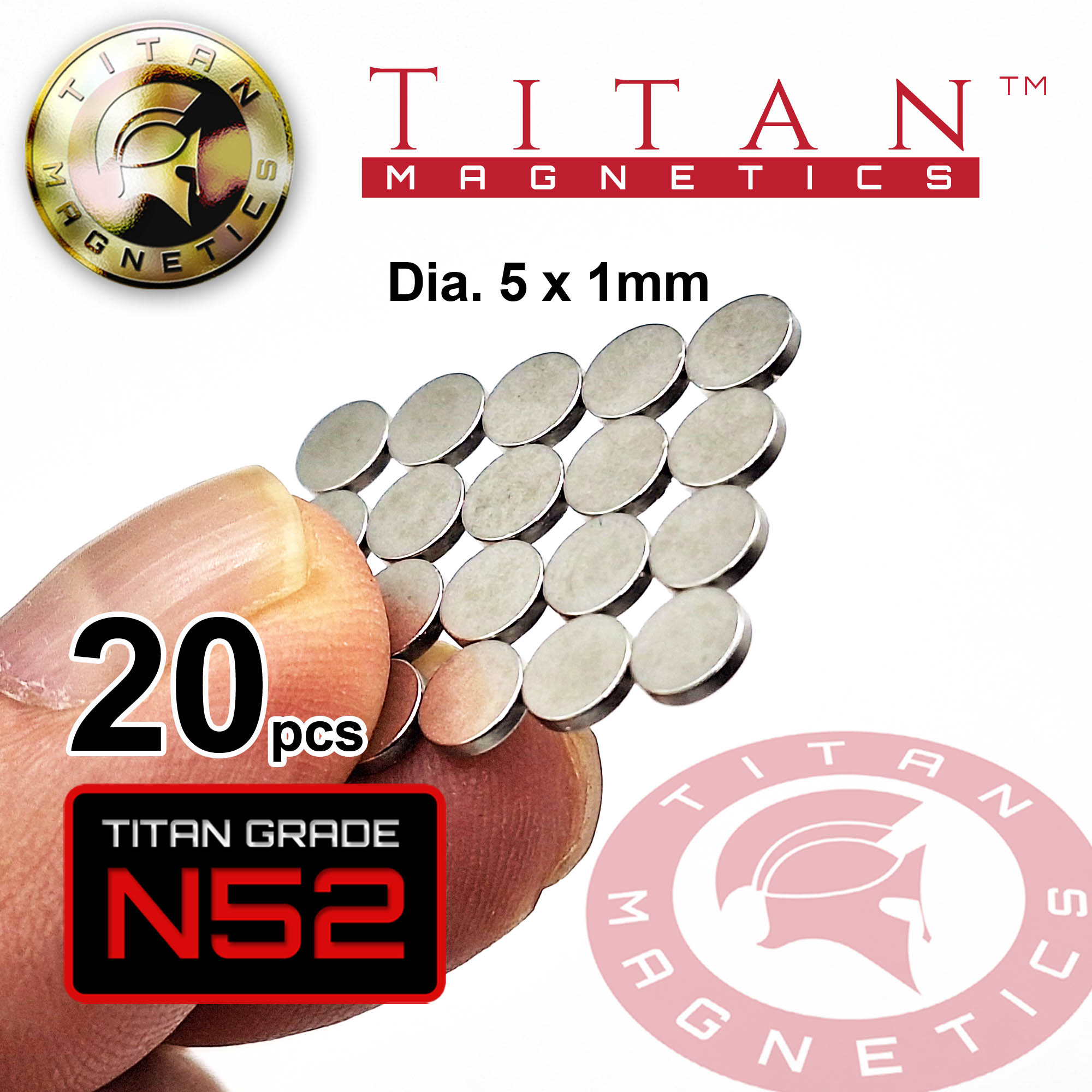 Grade N52 Disc Neodymium Magnets 5mm dia x 1mm 20pcs Strong Craft ...