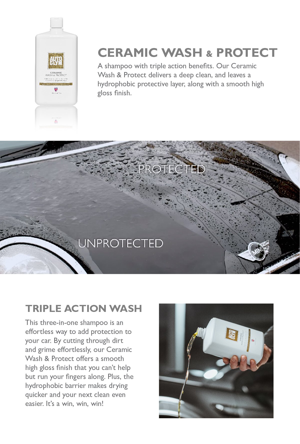 Autoglym Ceramic Wash & Protect 1L | Triple Action Car Shampoo Clean ...