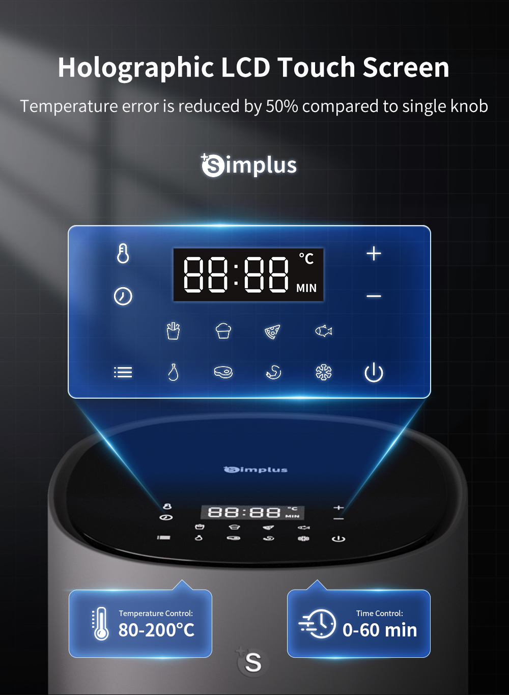 Simplus Air Fryer | 5L Large Capacity | 1450W | Digital Screen Control | 8 Preset Menus | 13 in ...