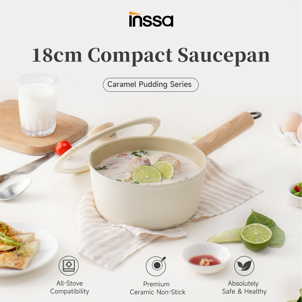 Simplus Kit Saucepan丨18cm Pot丨Caramel Pudding Series丨Non-Stick Coating丨 ...