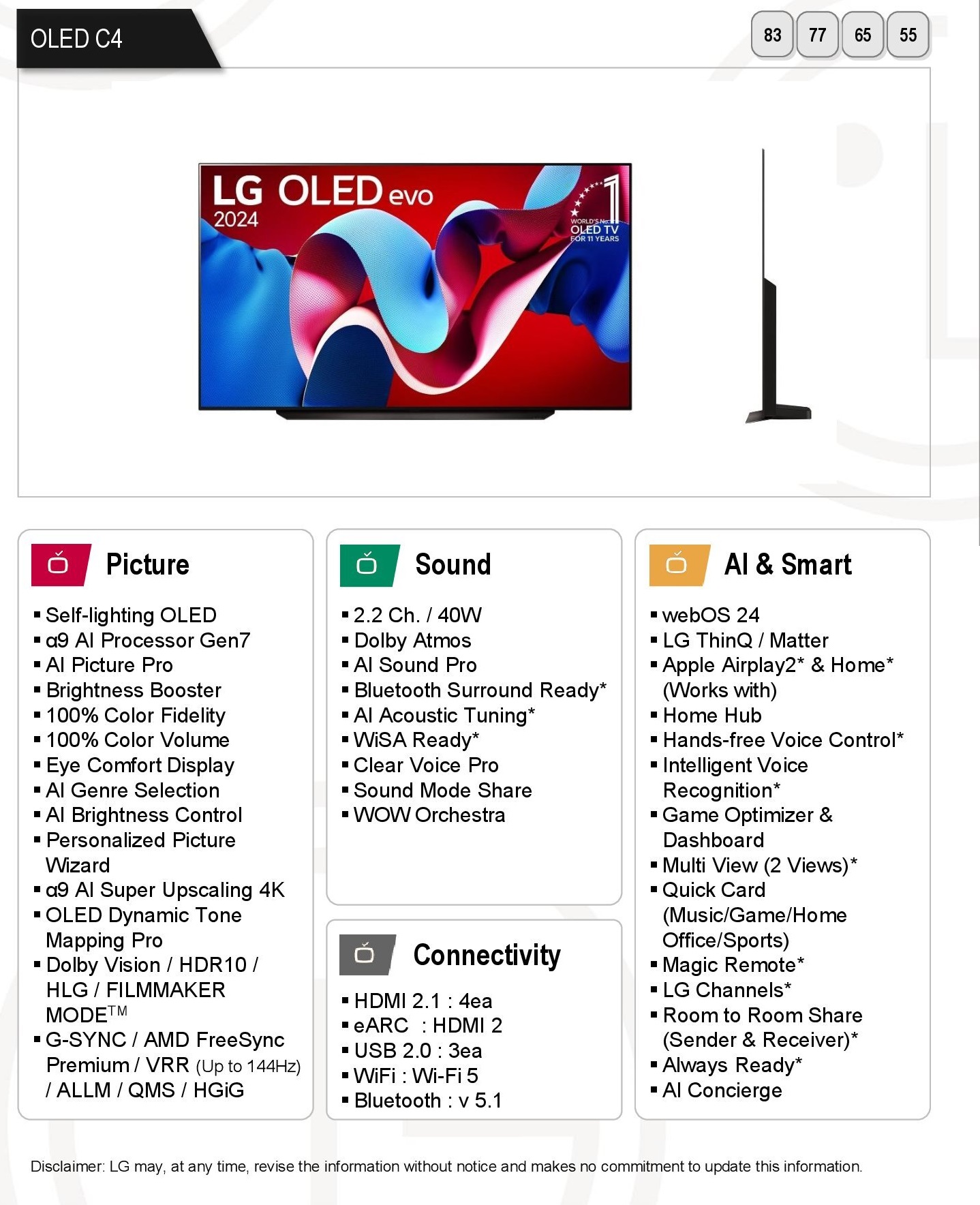 LG OLED55C4PSA 55" ThinQ AI 4K OLED TV 4 TICKS 3 YEARS WARRANTY BY LG ...