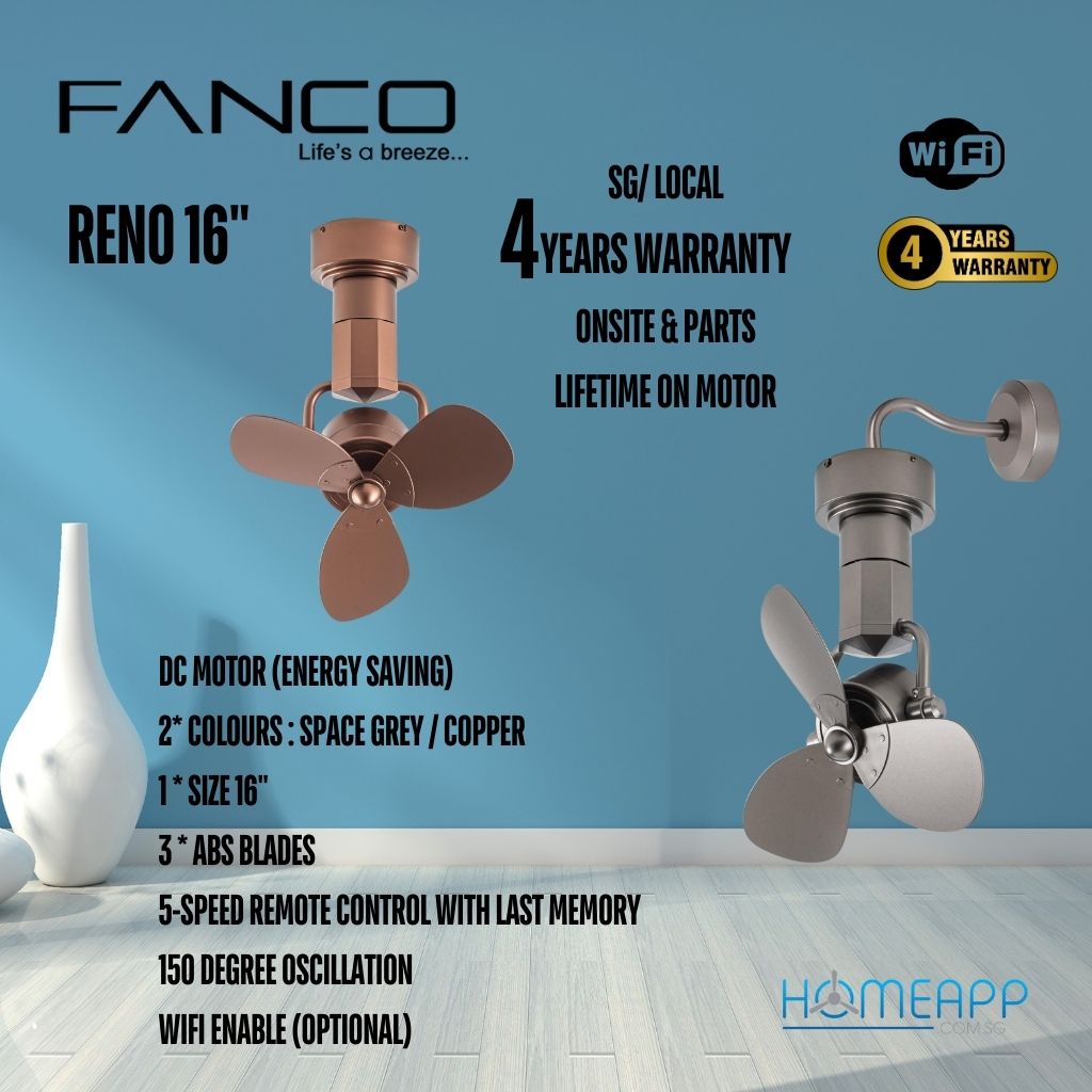 FANCO Reno 16" DC ceiling corner wall fan remote control | Shopee Singapore