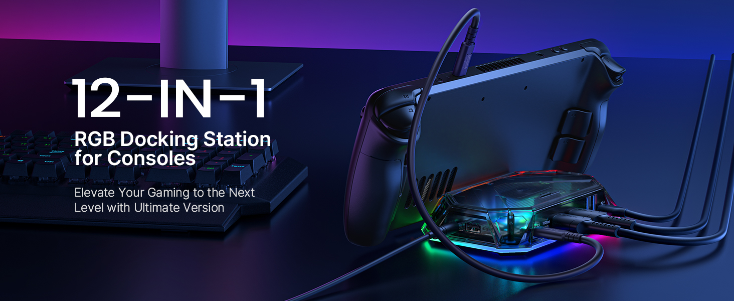 JSAUX 12-IN-1 RGB Docking Station Steam Deck Transparent Dock ROG Ally ...