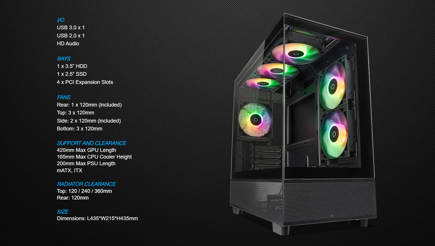 TECWARE INFINITY M ARGB - Omni Link DUAL TEMPERED GLASS MATX CASE - 3 x ...