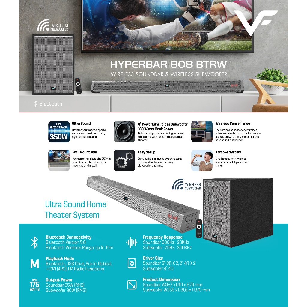 Vinnfier Hyperbar 808 BTR Wireless Bluetooth Soundbar Speaker with ...