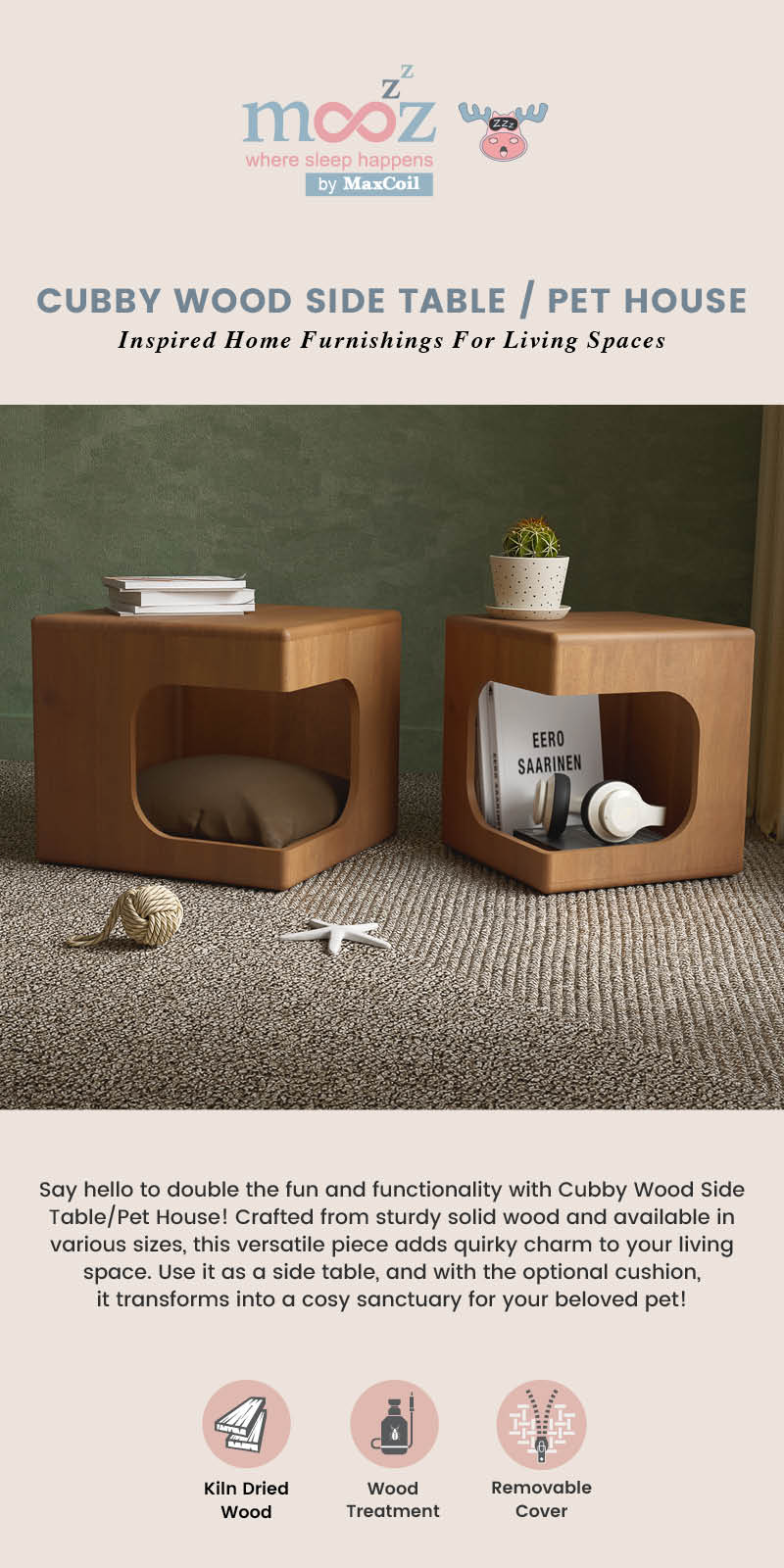 [Pre-Order] mooZzz Cubby Wood Side Table / Pet House | Shopee Singapore