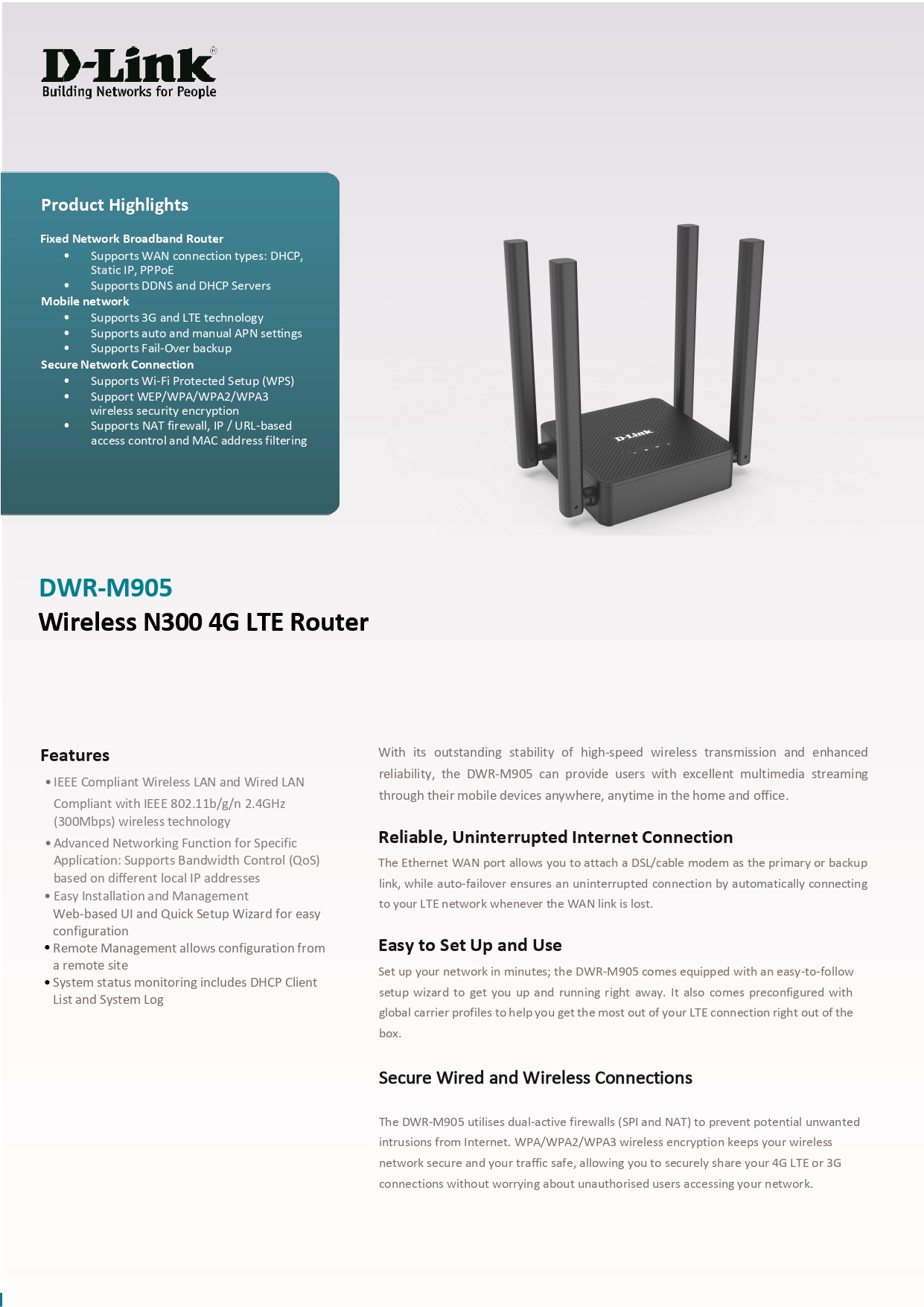 D-Link Wireless N300 4G LTE Sim Card Router | Share 4G Connection up to ...