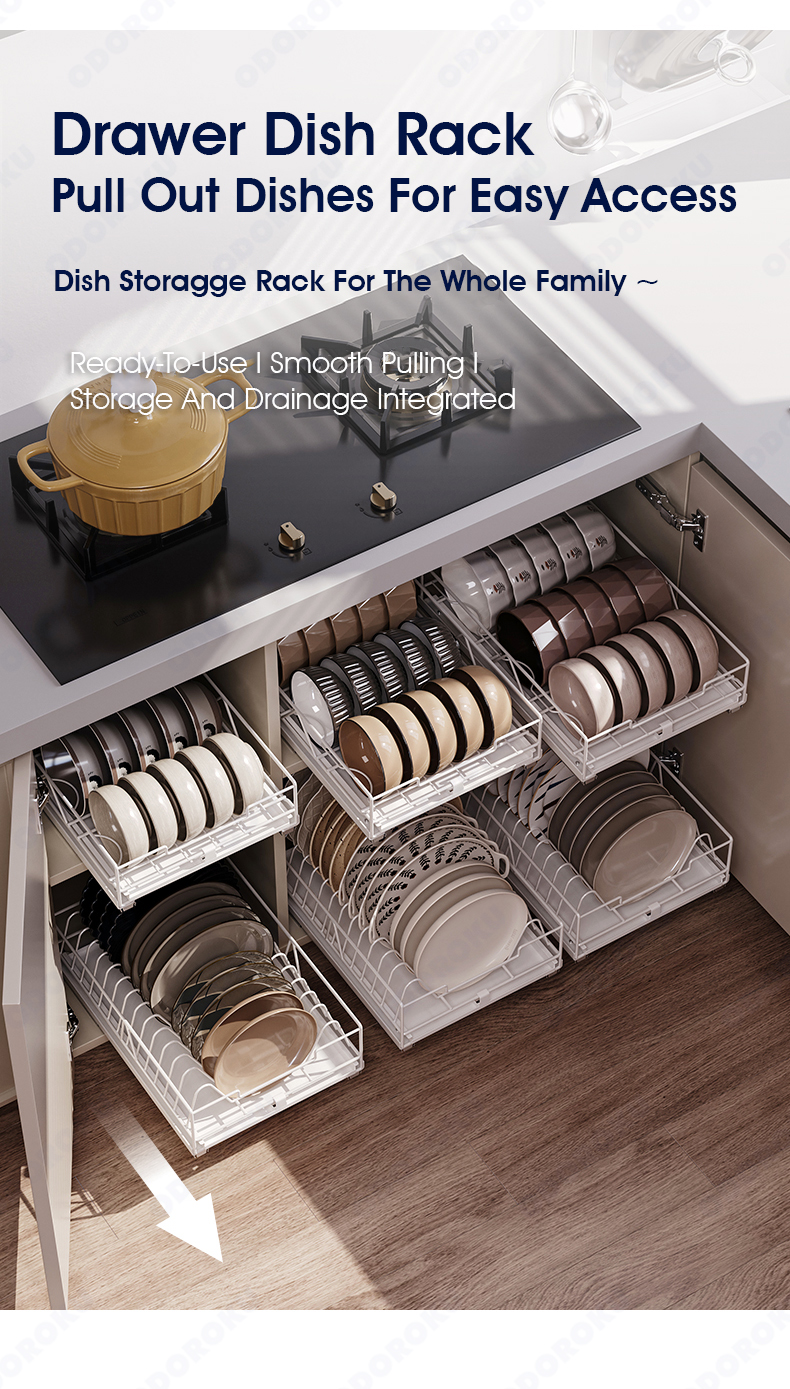 ODOROKU Sliding Cabinet Drawer Rack For Dishes Plates Bowl Organizer ...