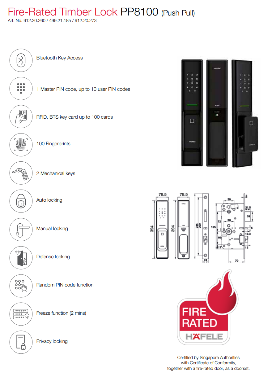 HAFELE GL5700 METAL GATE DIGITAL DOOR LOCK + HAFELE PP8100 FIRE RATED ...