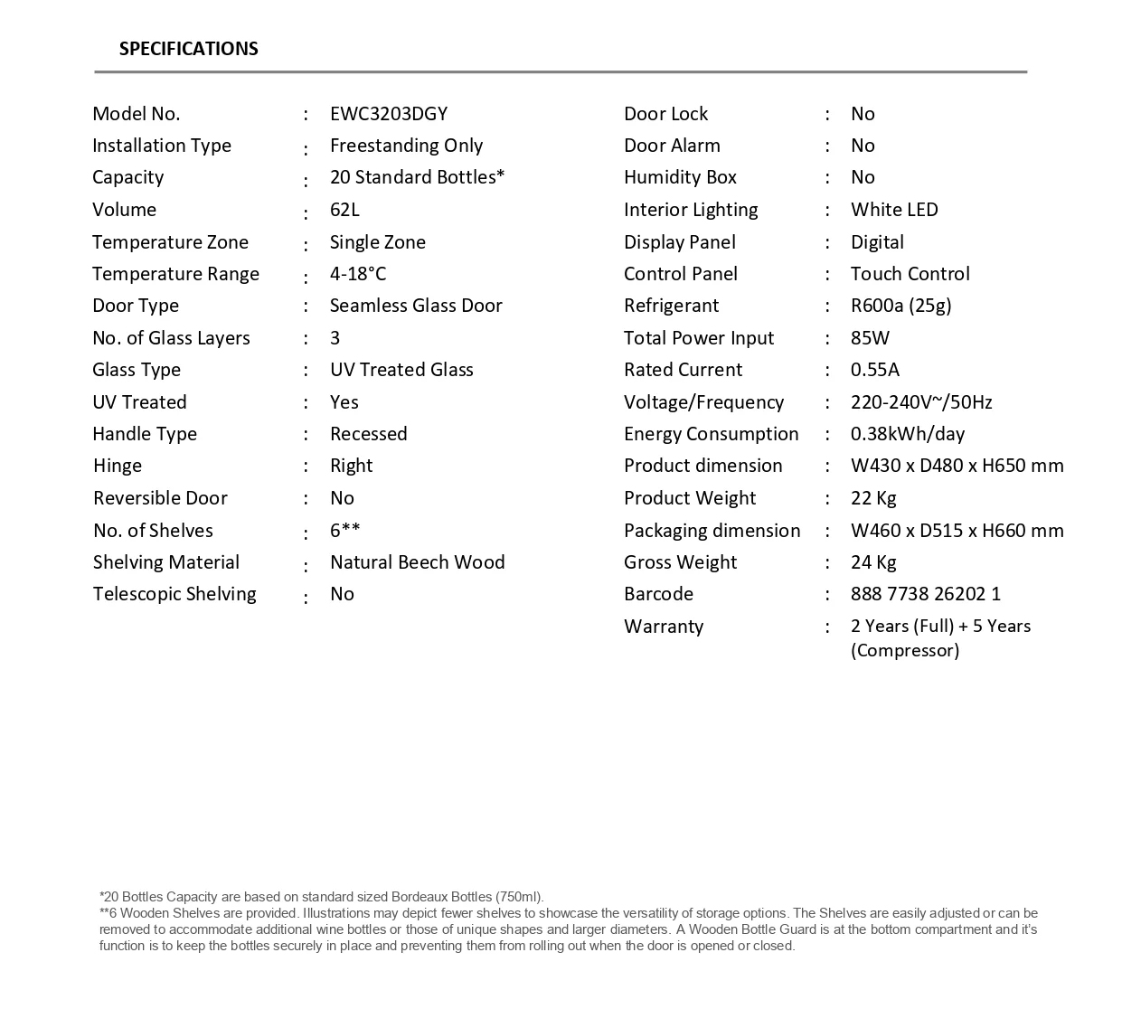 EUROPACE EWC3203DGY 20 BOTTLES WINE CHILLER (EWC 3203DGY) | Shopee ...