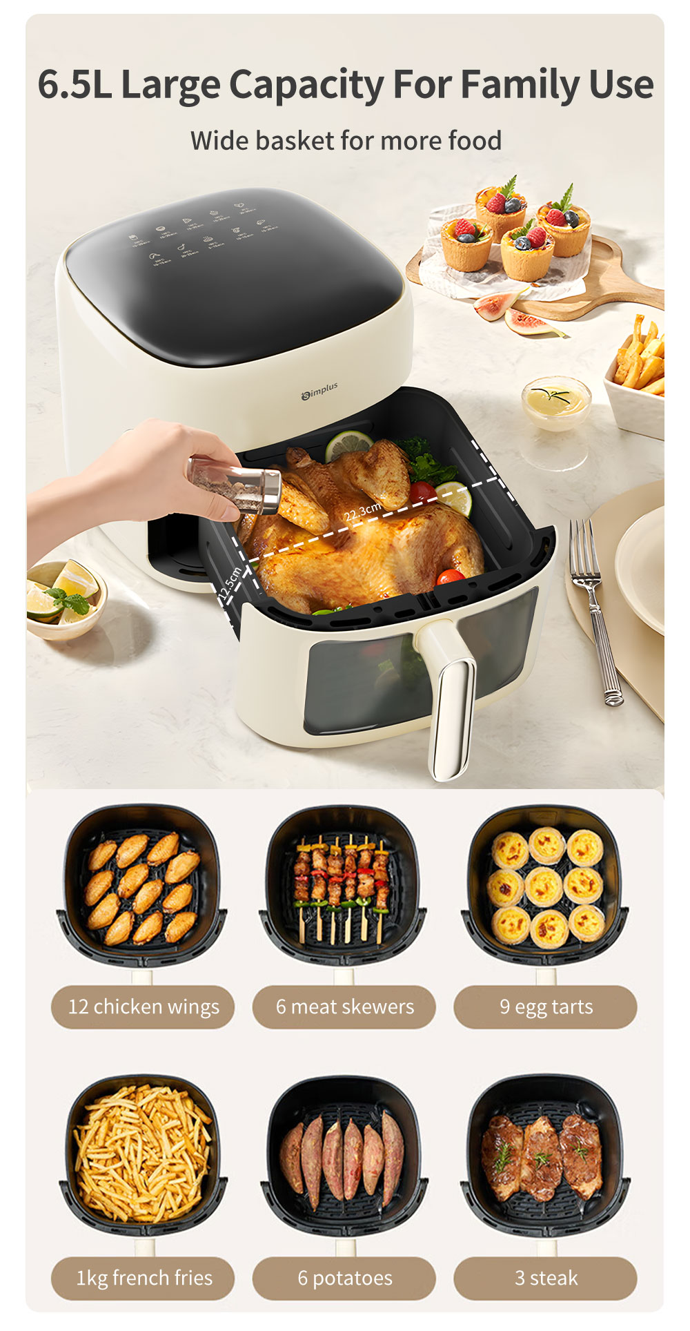 Simplus Air Fryer | 6.5L Large Capacity | 1500W Power | Non-Stick ...