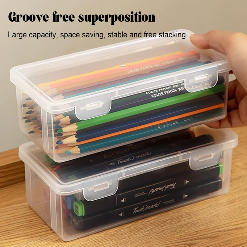 【SG】Large Capacity Transparent Stationery Storage Box Transparent ...