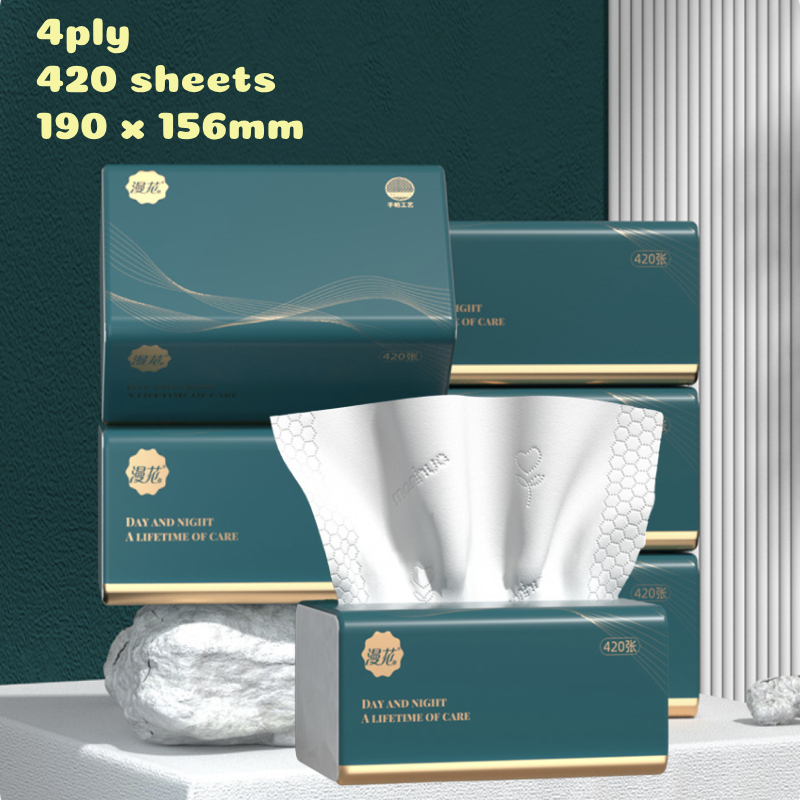 ManHua Facial Tissues 4ply /420 Sheets Pure Wood Pulp Tissue Paper ...