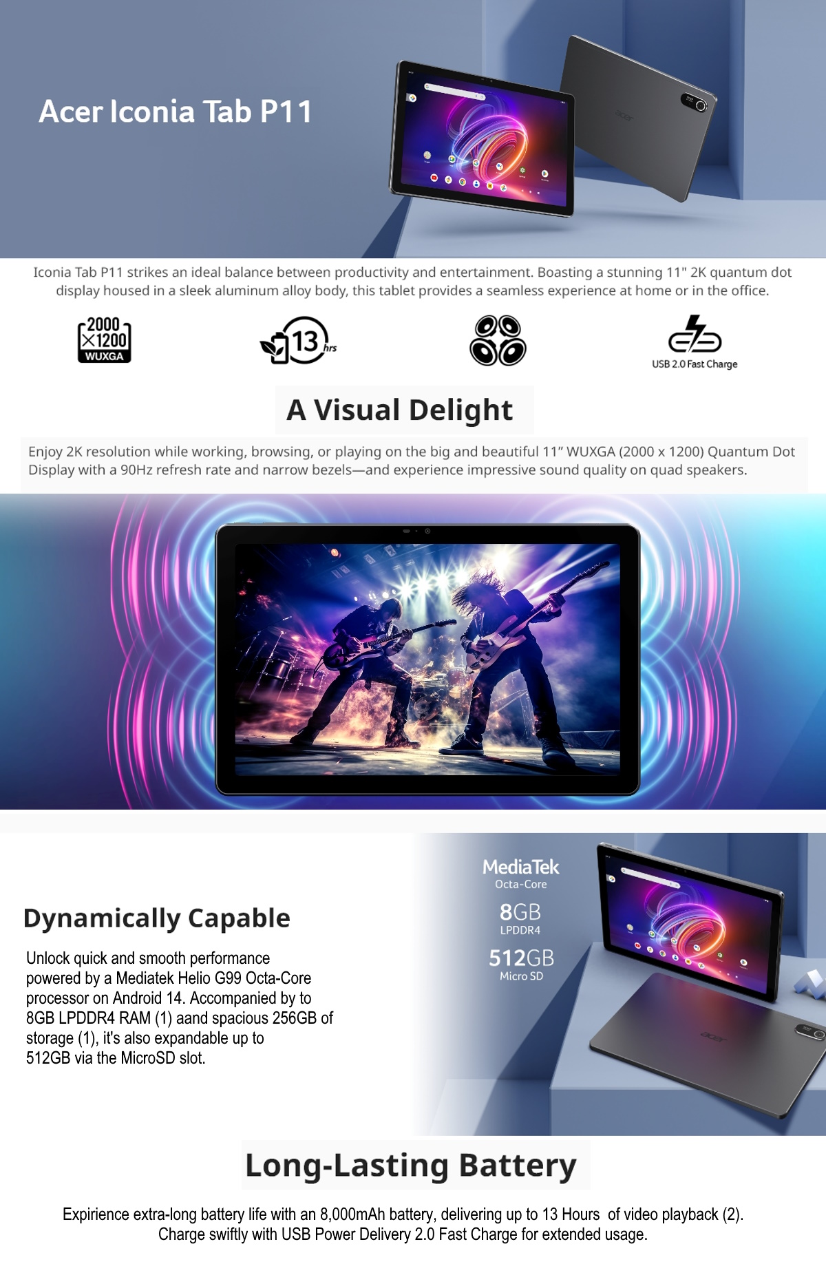 Acer Iconia Tab P11 | 11-inch 2K WUXGA IPS 90Hz Lightweight Tablet ...