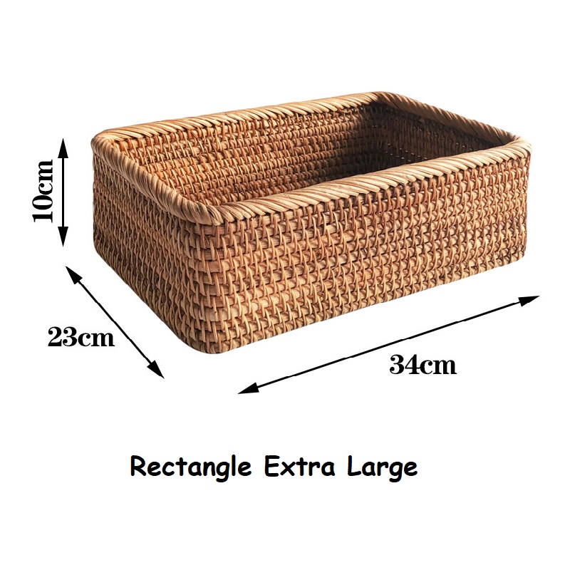 Hand-Woven Round Vietnam Wild Cane Rattan Rectangle Basket Snack Bread ...