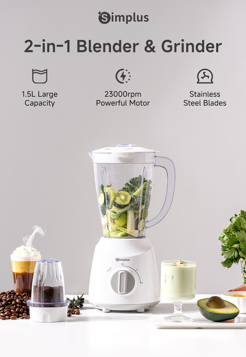 Simplus Multi-functional Blender | Single-Knob Food Processor | 1.5L ...