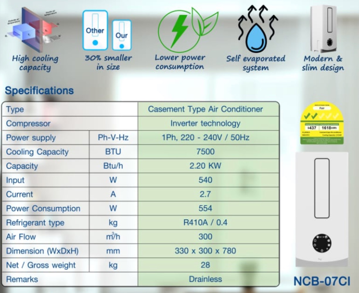 FUJITECH CASEMENT NCB-07CI 7500 BTU- FREE Installation for Sliding ...