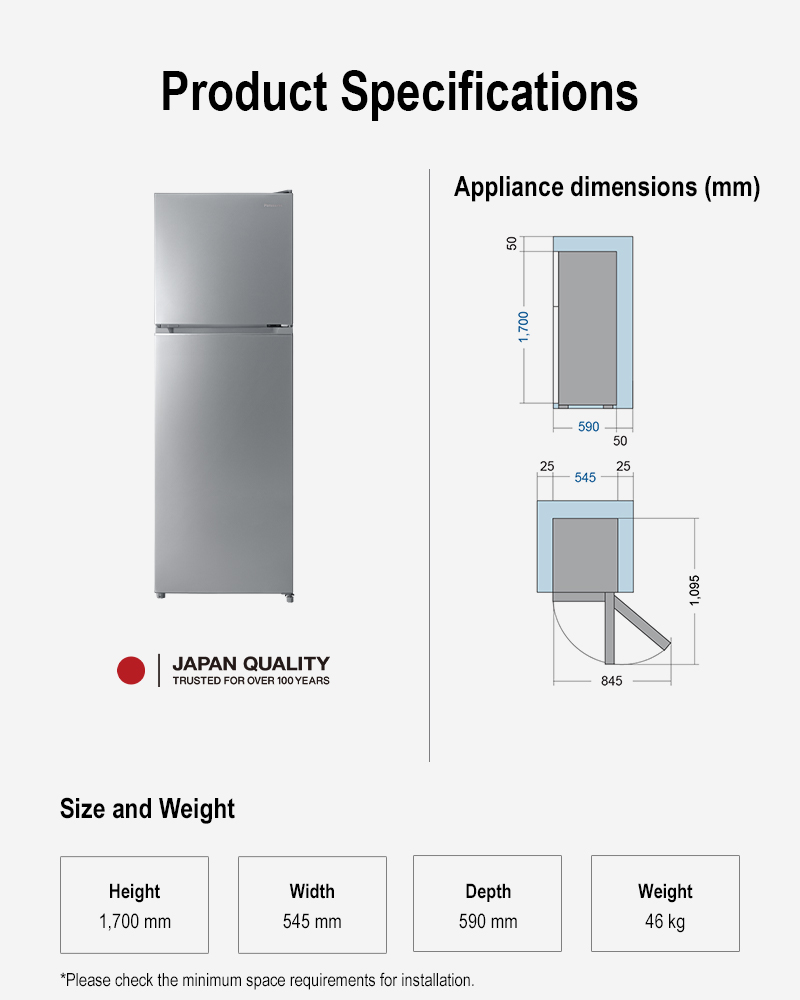 [Online Exclusive] Panasonic 251L 2-Door Top Freezer Refrigerator NR ...
