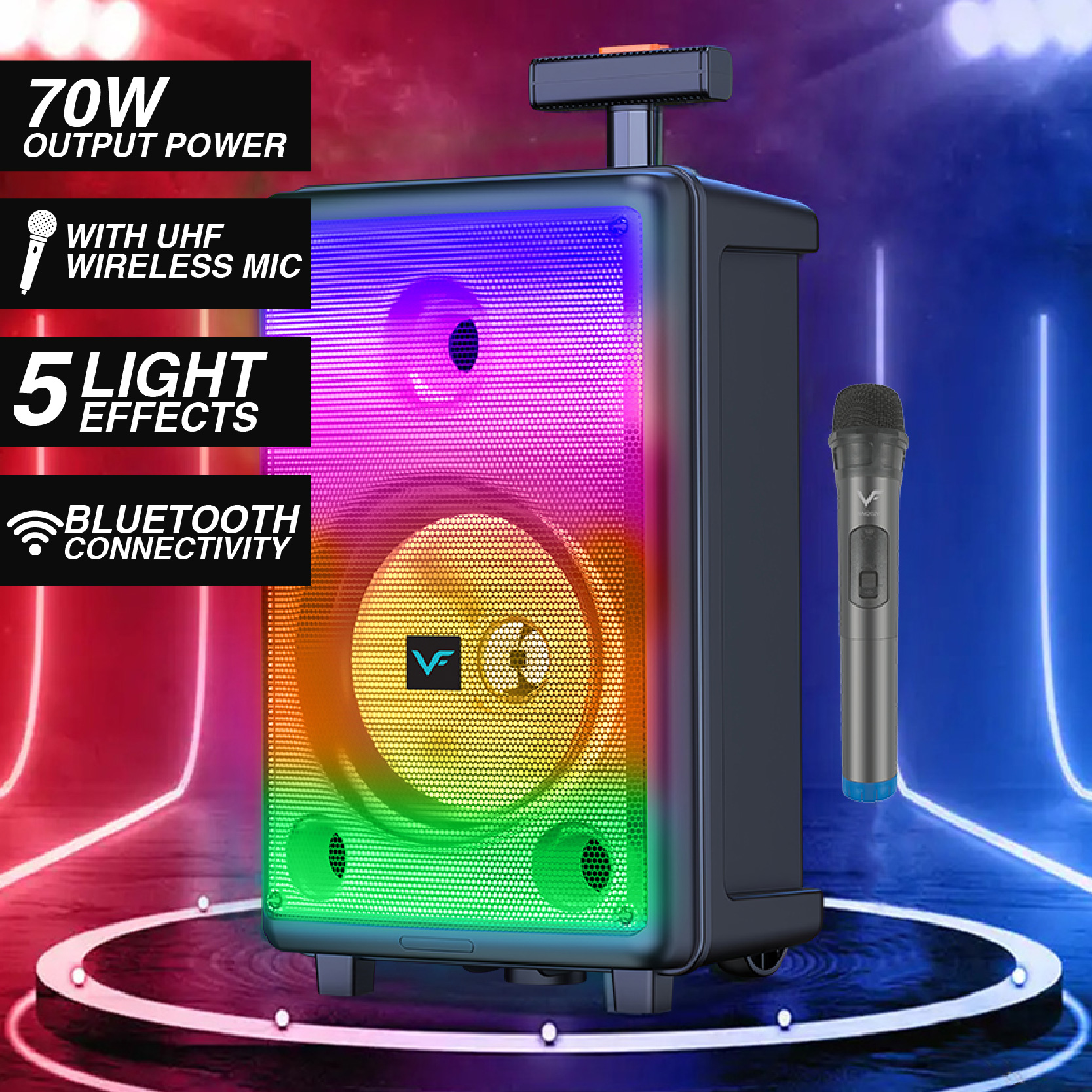 Vinnfier VF TANGO 500 WMV TWS Portable Trolley Wireless Speaker Karaoke Function with Wireless ...