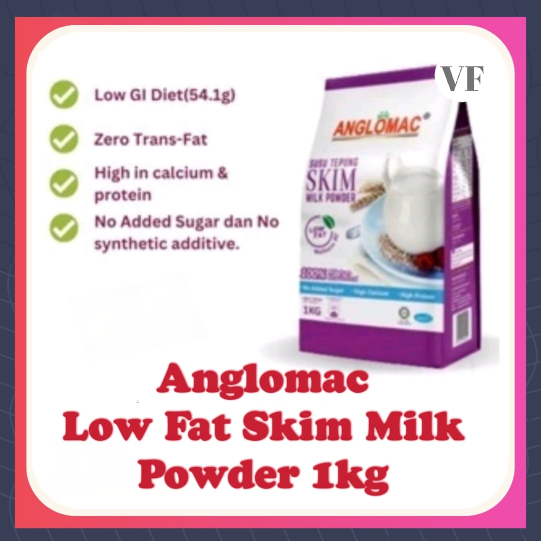 Anglomac Low Fat Skim Milk Powder 1KG / 20g x 20s - Halal | Shopee ...